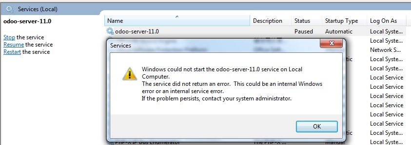 Installing Odoo11 Service Issue · Issue 24776 · Odooodoo · Github 4243