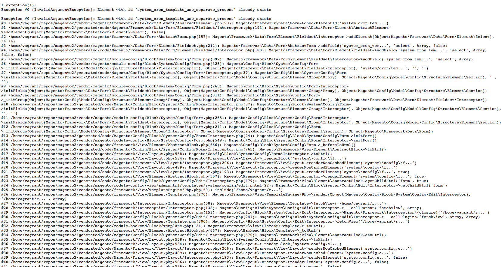 Exception #0 (InvalidArgumentException): Element with id "system_cron_template_use_separate ...