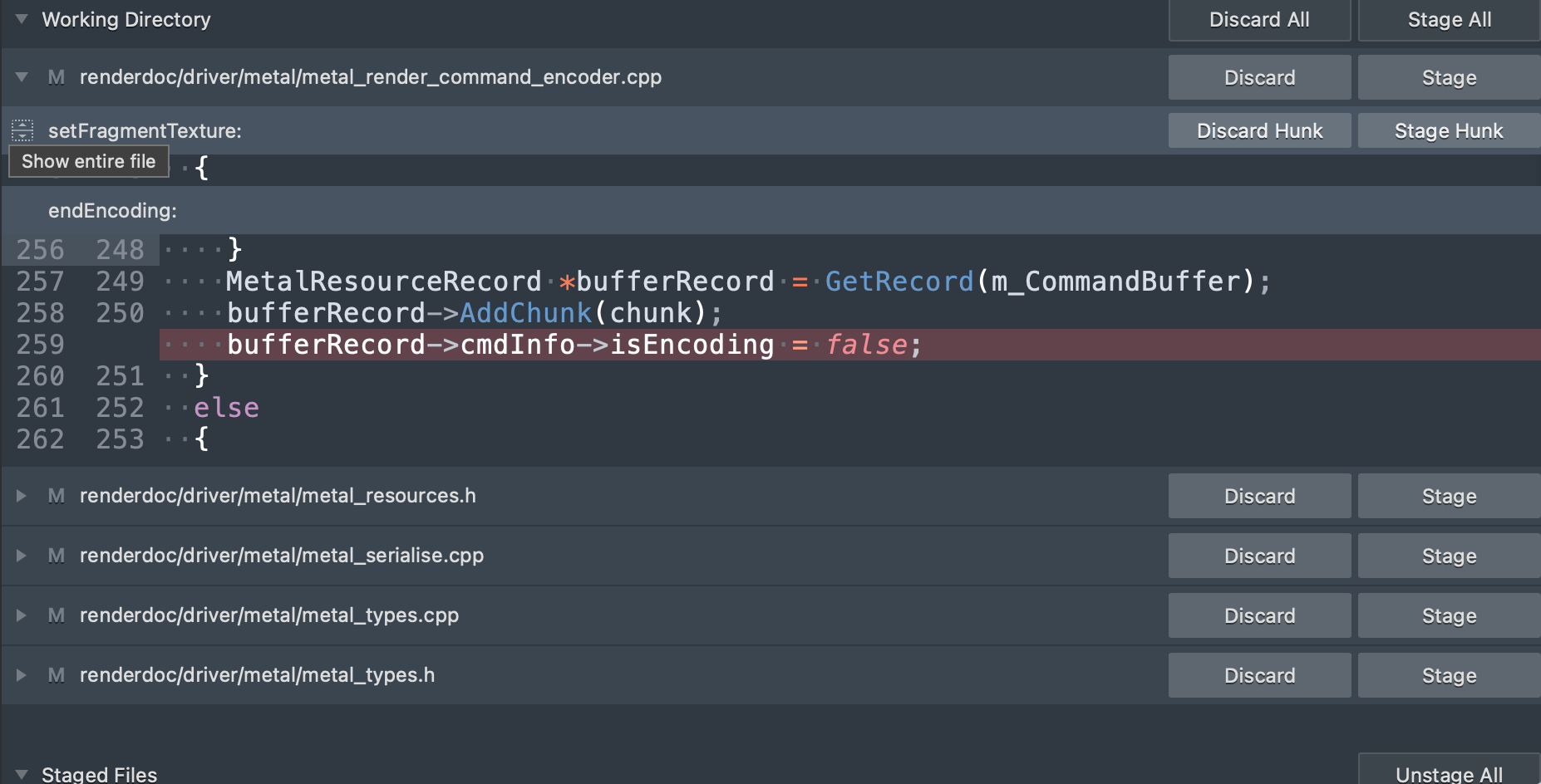 Staging or Unstaging hunks makes the function name context display become blank · Issue #1506 ...