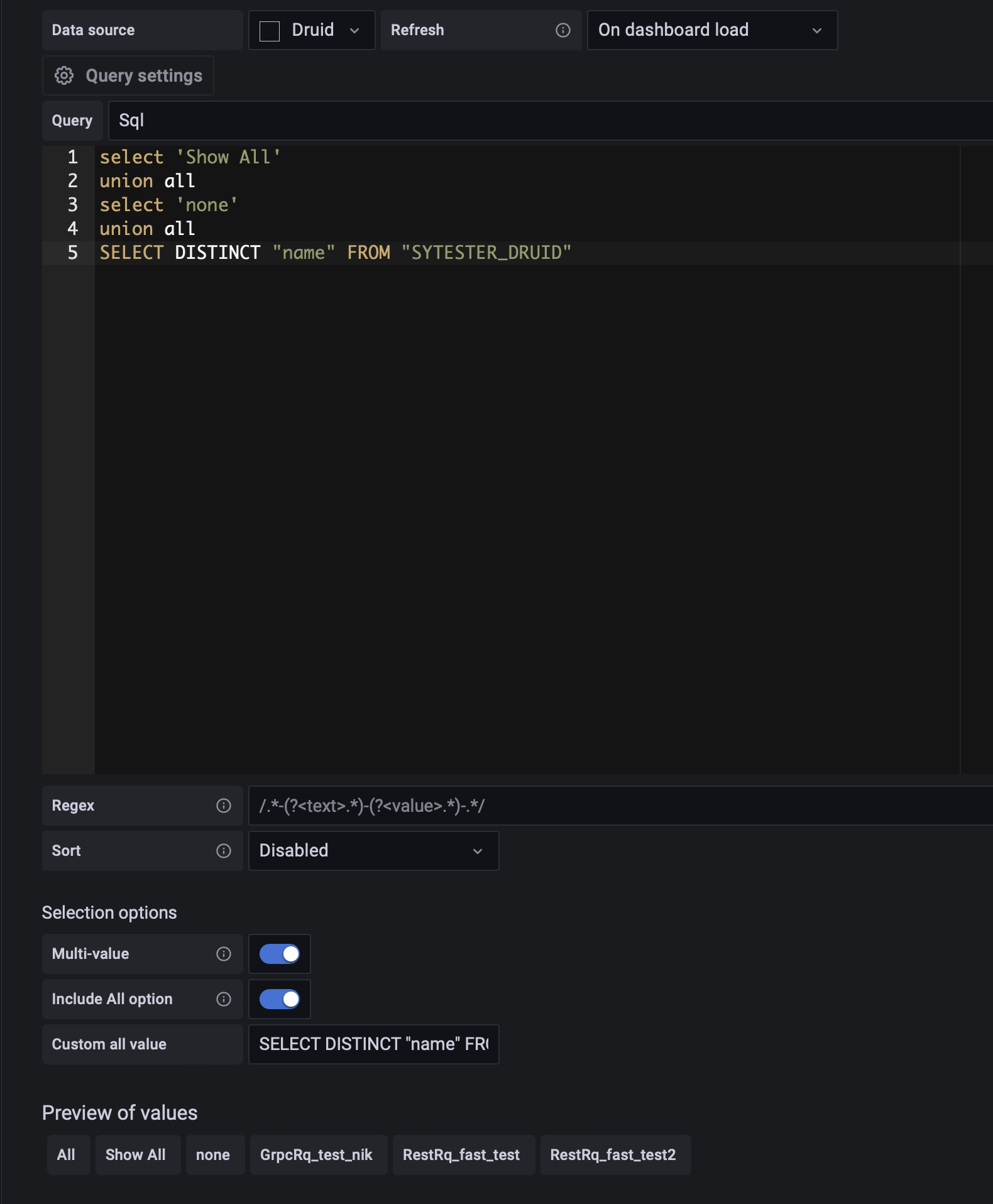 Error with dashboard variables parameters (Multi-value, Include All ...