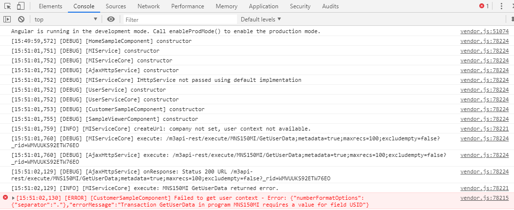 Fails to get user context, Transaction GetUserData in program MNS150MI requires a value for ...