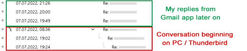 Sent items not included in TC when texting on Desktop/Thunderbird and Mobile/Gmail App · Issue ...