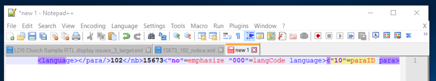 XML end tags display incorrectly in "Text Direction RTL" mode of NP++ ...