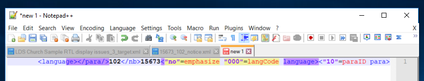 XML end tags display incorrectly in "Text Direction RTL" mode of NP++ ...