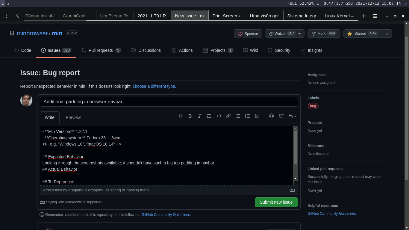 Additional padding in browser navbar · Issue #1823 · minbrowser/min · GitHub
