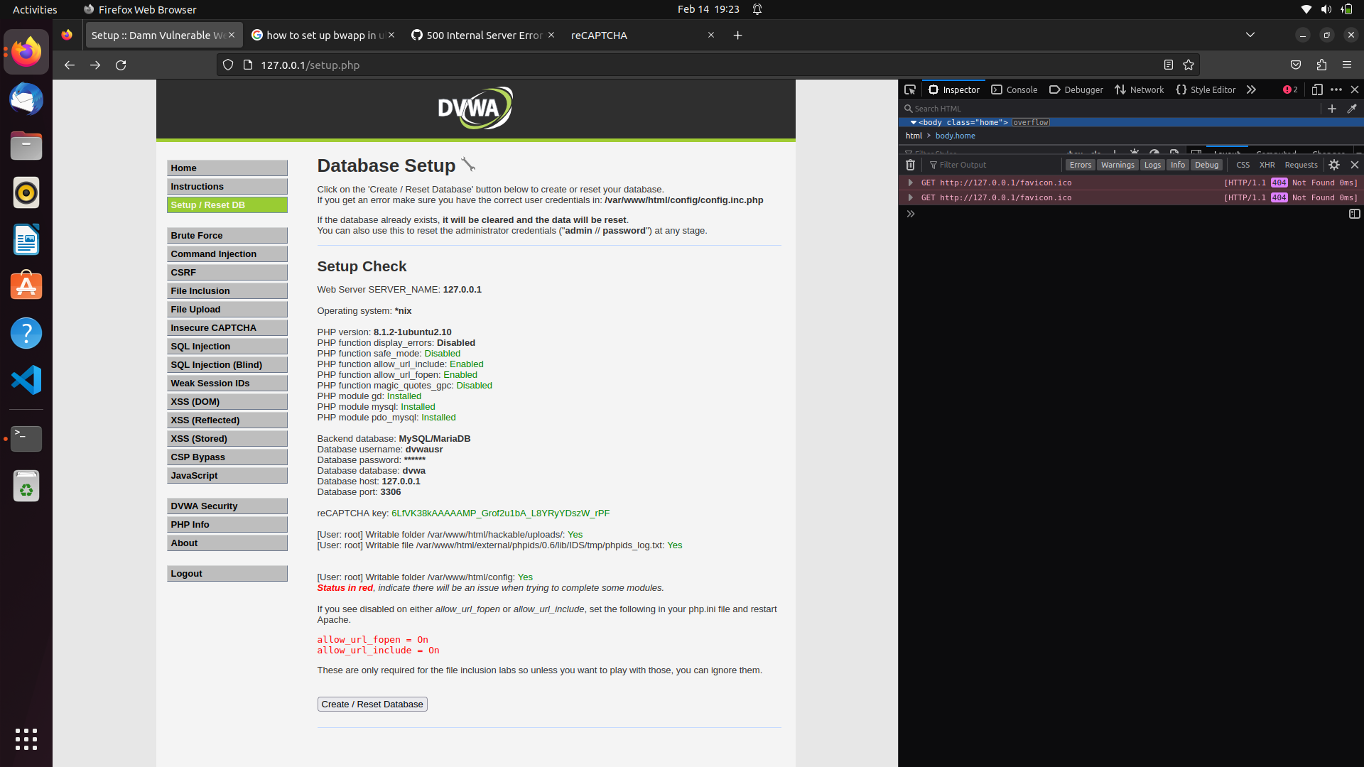 Internal server error (500) · Issue #537 · digininja/DVWA · GitHub