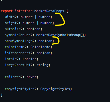 MarketData Component PROPS. width: number | string has been mistakenly ...