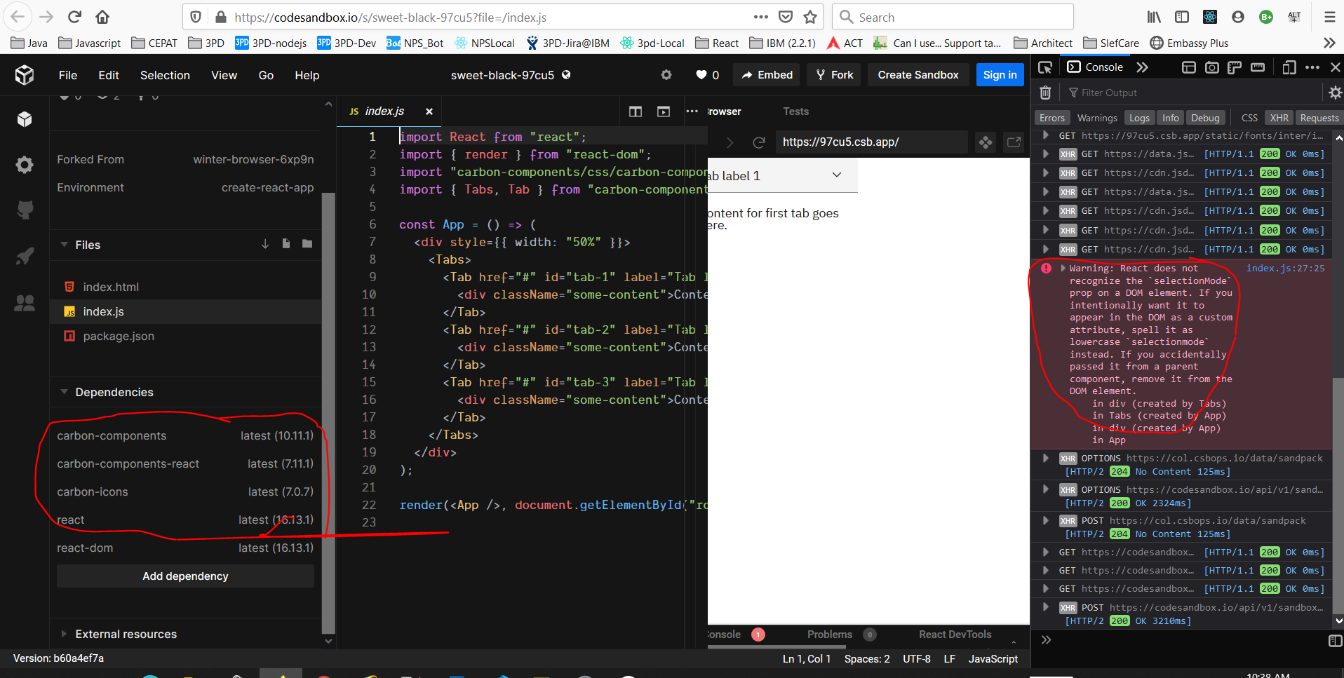 React tab component 'slectionMode' prop issue · Issue #5917 · carbon-design-system/carbon · GitHub