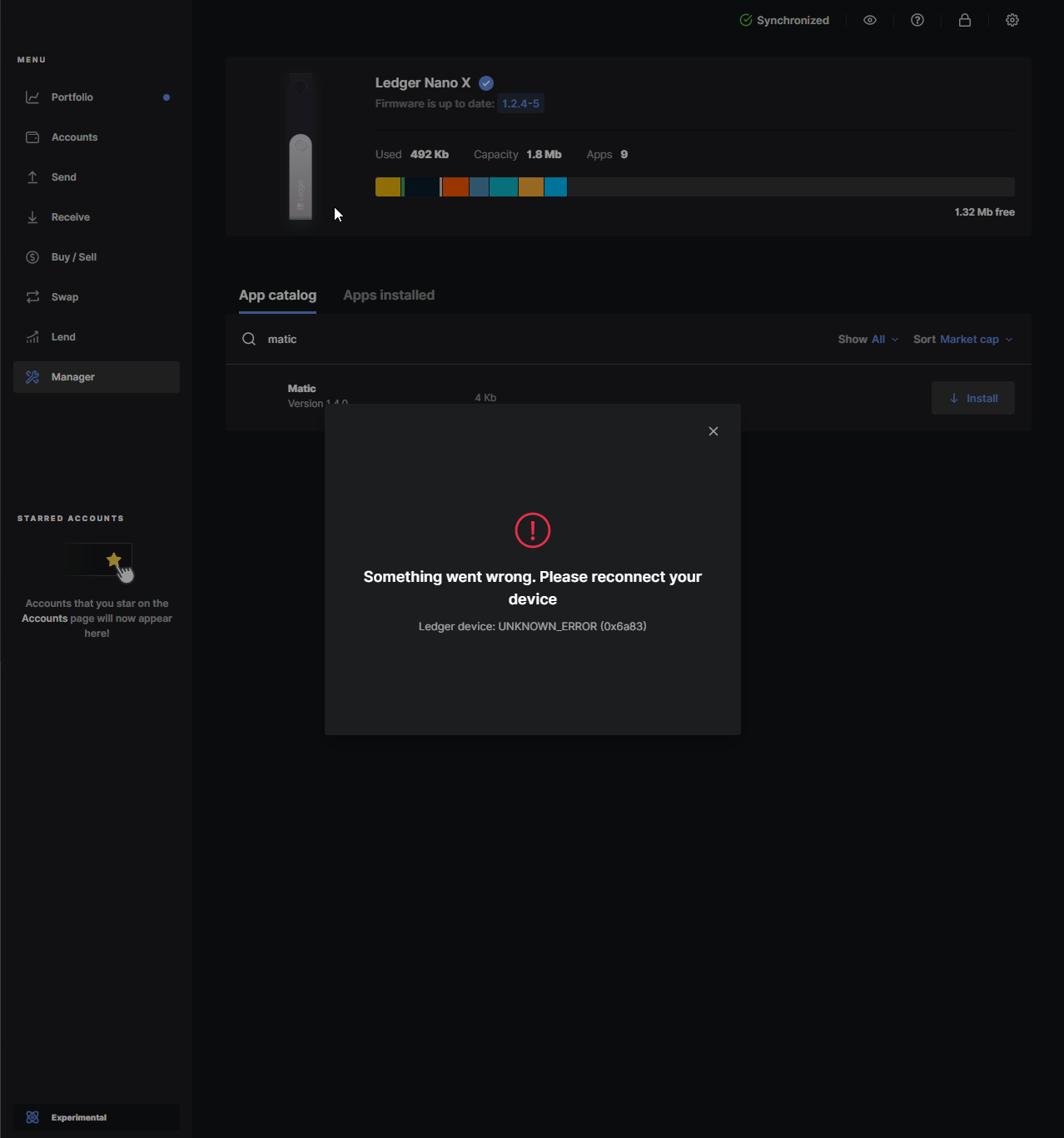 MATIC installation failure - 0x6a83 · Issue #3604 · LedgerHQ/ledger-live-desktop · GitHub