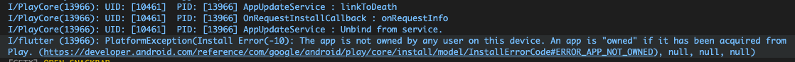 Checkforupdate Getting Error App Not Owned Error · Issue 58 · Jonasbark Flutter In App Update