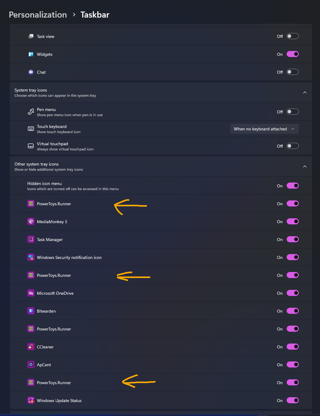 Duplicate system tray Icons in W11 -> Settings -> Personalization -> Taskbar · Issue #25465 ...