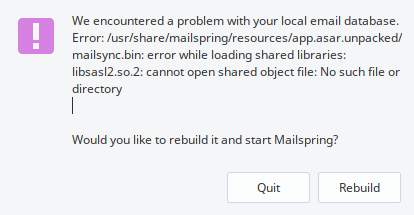 Mailspring is not bundling libsasl2.so.2, some Linux systems have a different version · Issue ...