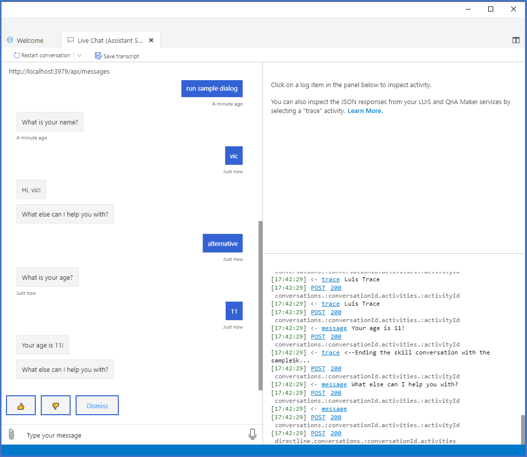 Skill A dialog doesn't end and hence doesn't go to "Skill B" or back to ...