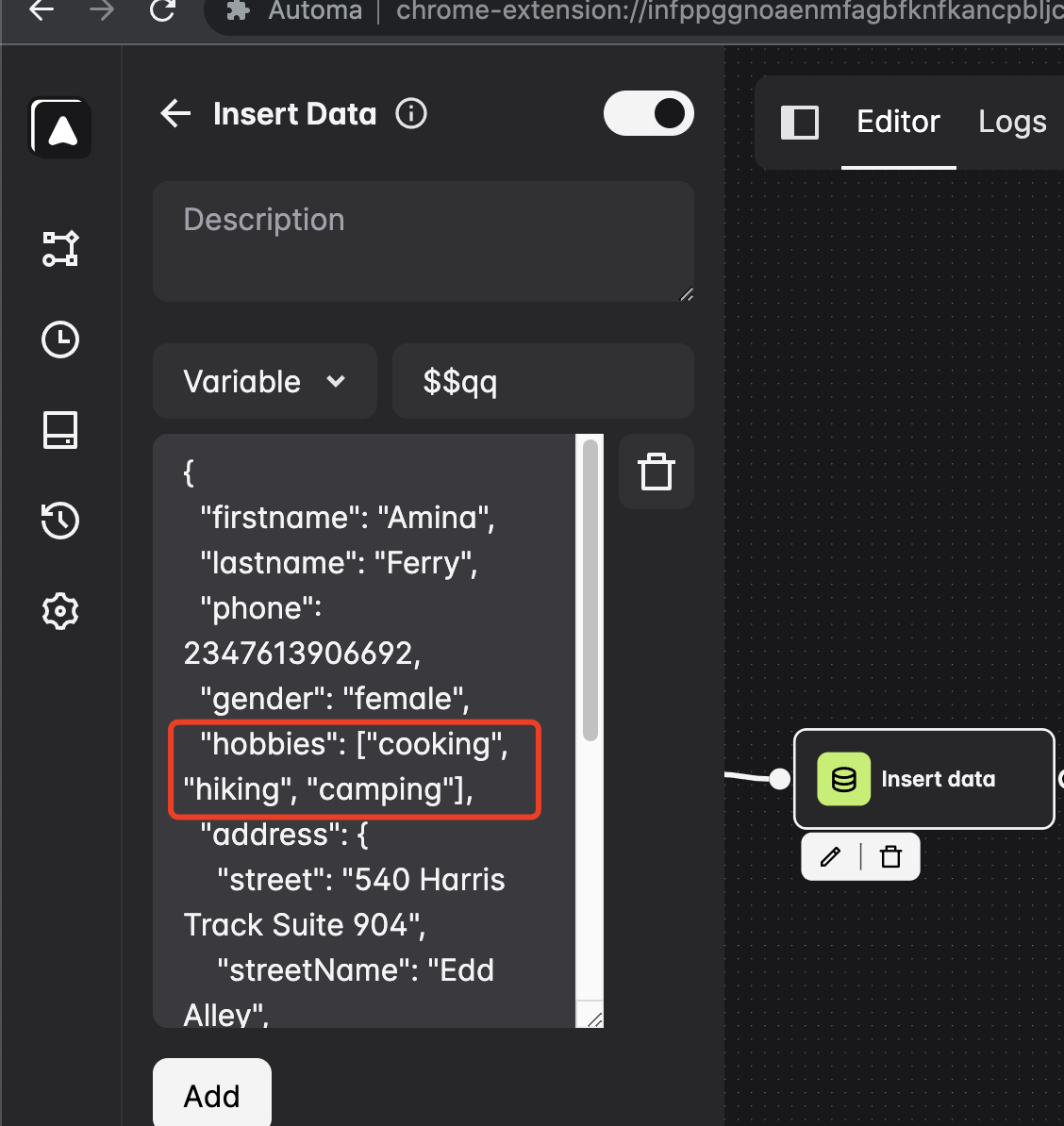 Loop data: how to loop arrays in GlobalData · Issue #760 · AutomaApp/automa · GitHub