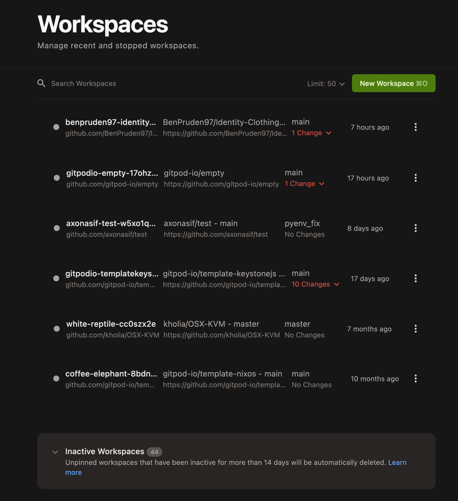 Distinguish between pinned workspaces and recent workspaces in dashboard · Issue #10921 · gitpod ...