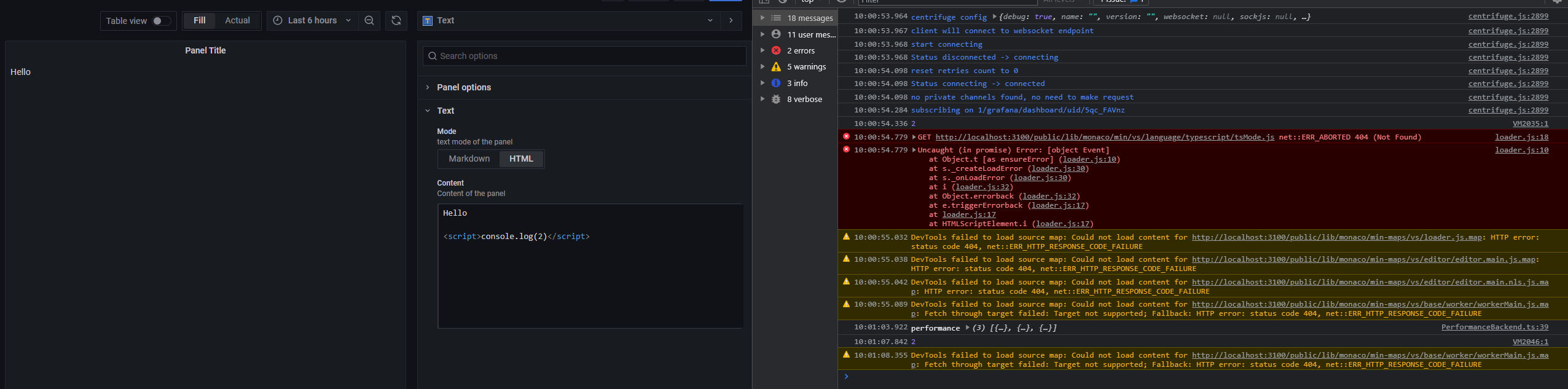 Codeeditor Using Javascripttypescript Causes An Error In The Console · Issue 38700 · Grafana 
