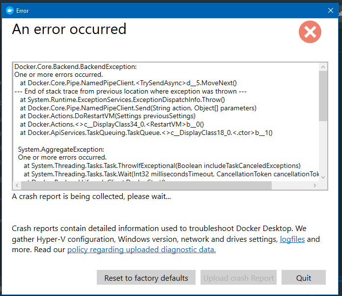 Docker Crashes Every time I Need to do a Restart · Issue #5867 · docker/for-win · GitHub