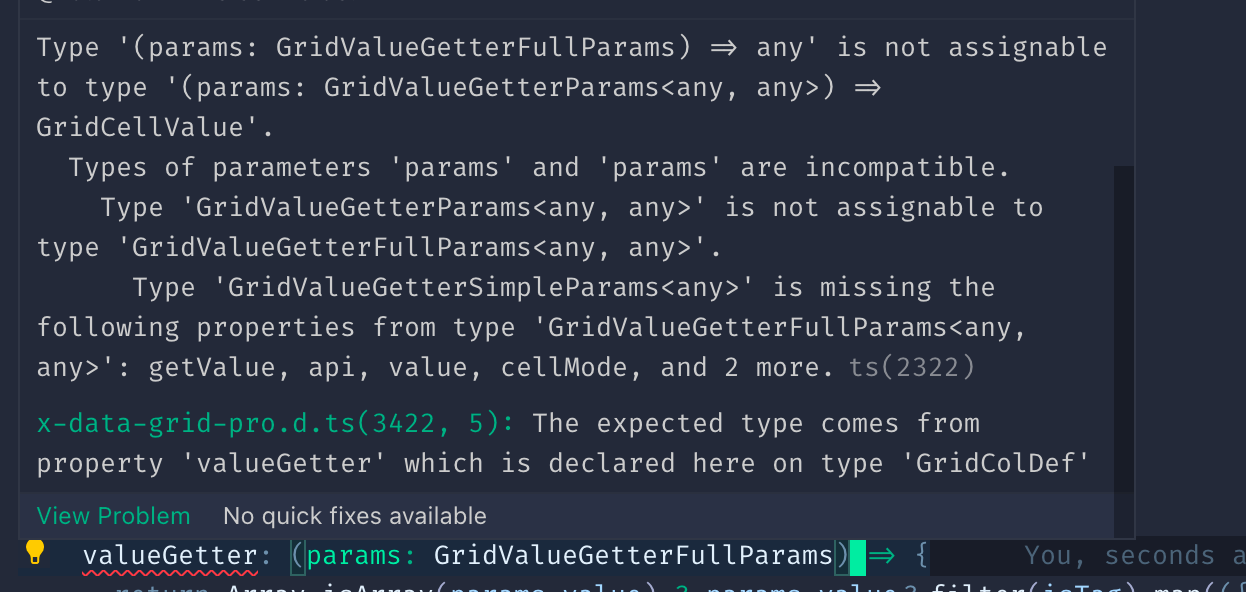 [DataGrid] valueGetter with typing errors · Issue #3548 · mui/mui-x ...