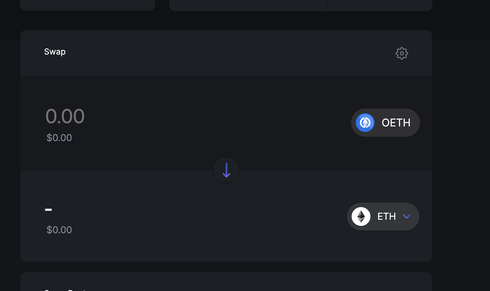 After the first visit the swap is defaulting to OETH at the top (input). It should default to ...