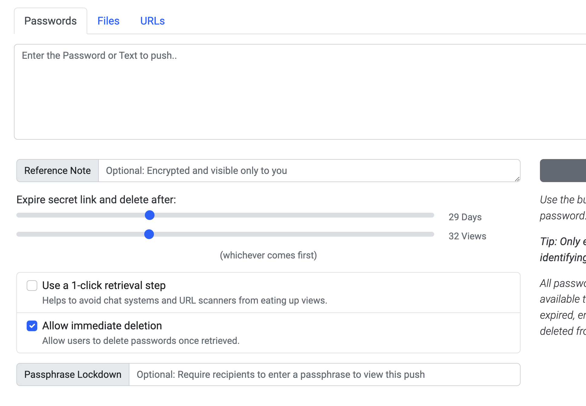 Implement passphrase option to further secure · Issue #836 · pglombardo/PasswordPusher · GitHub