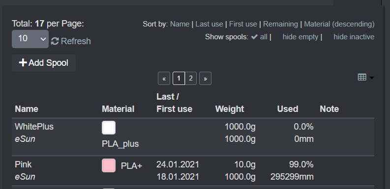 Enhancement: List of Material · Issue #52 · OllisGit/OctoPrint-SpoolManager · GitHub