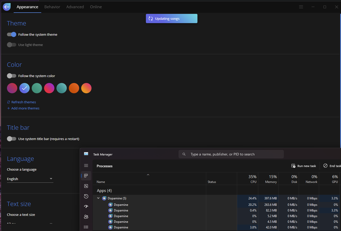 Stuck in "Updating Songs" · Issue #432 · digimezzo/dopamine · GitHub