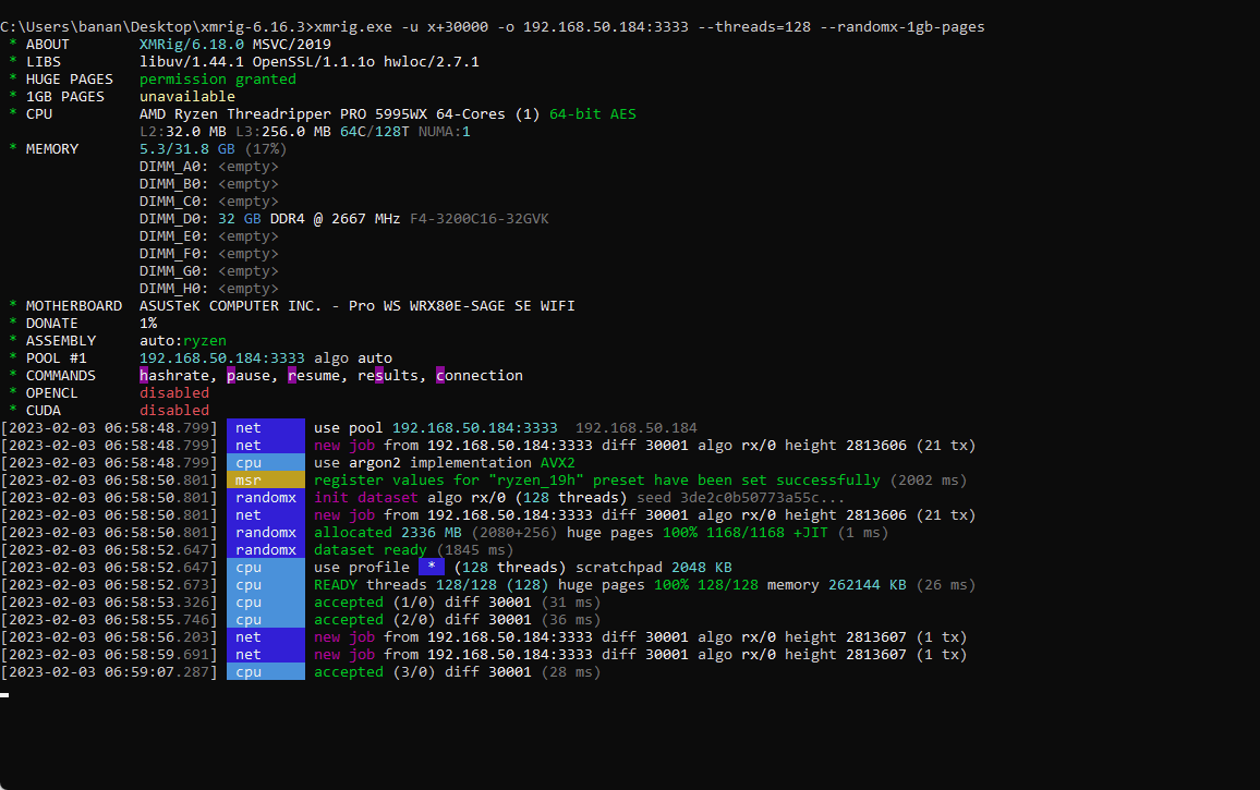 AMD Threadripper PRO 5995WX 64-cores, with huge pages, 1gb pages and 64 ...