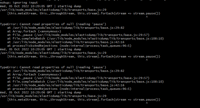 Hello Trying To Execute The Bash And Caught In To Below Error · Issue 922 · Elasticsearch Dump