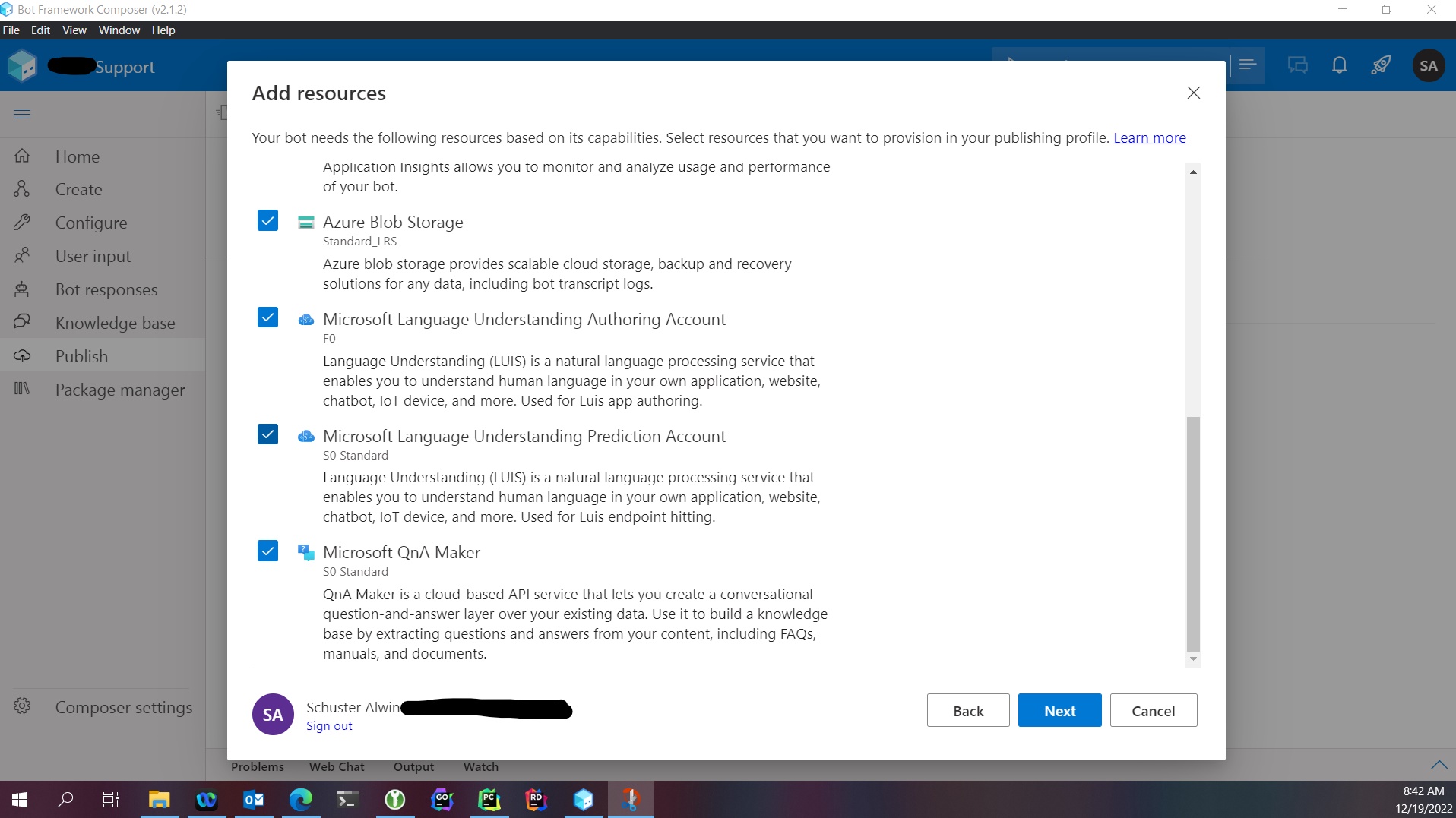 Cannot Publish Bot With New Custom Question Answering Recognizer Component Using Bot Composer