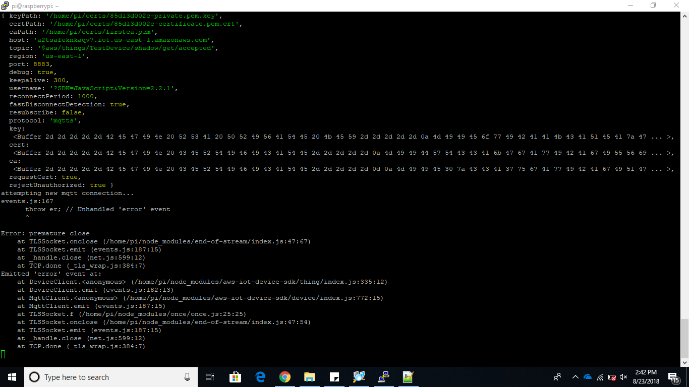 Connection Lost Will Attempt Reconnection In 1 Seconds · Issue 55 · Awsaws Iot Device Sdk
