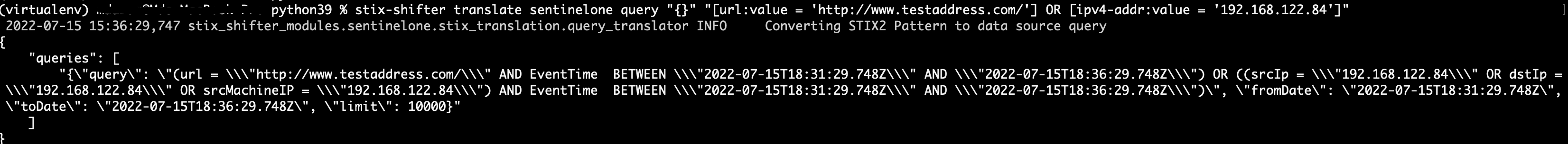 "stix-shifter-modules-sentinelone not properly executing due to sentinelone connector error ...
