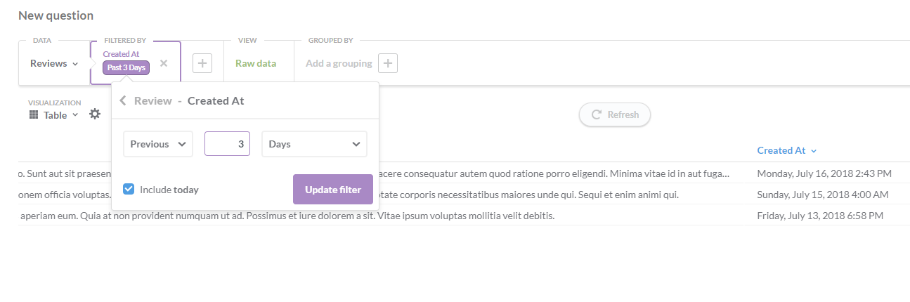 "Include today" on date filter for Custom questions does not work when "Previous 1.." specified ...