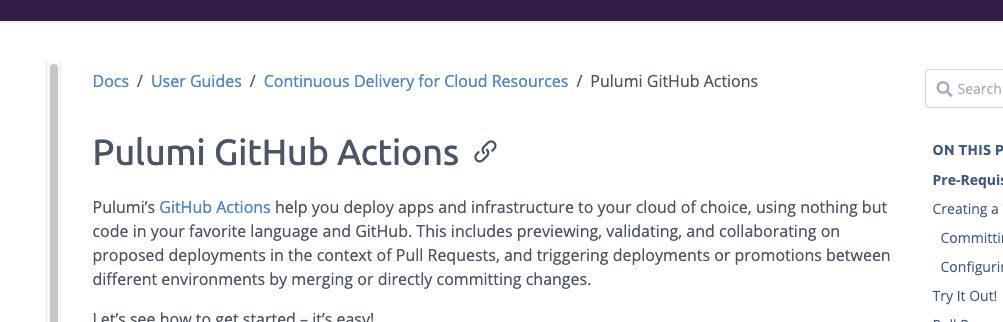 Shorten "Continuous Delivery for Cloud Resources" ToC · Issue #2912 · pulumi/docs · GitHub