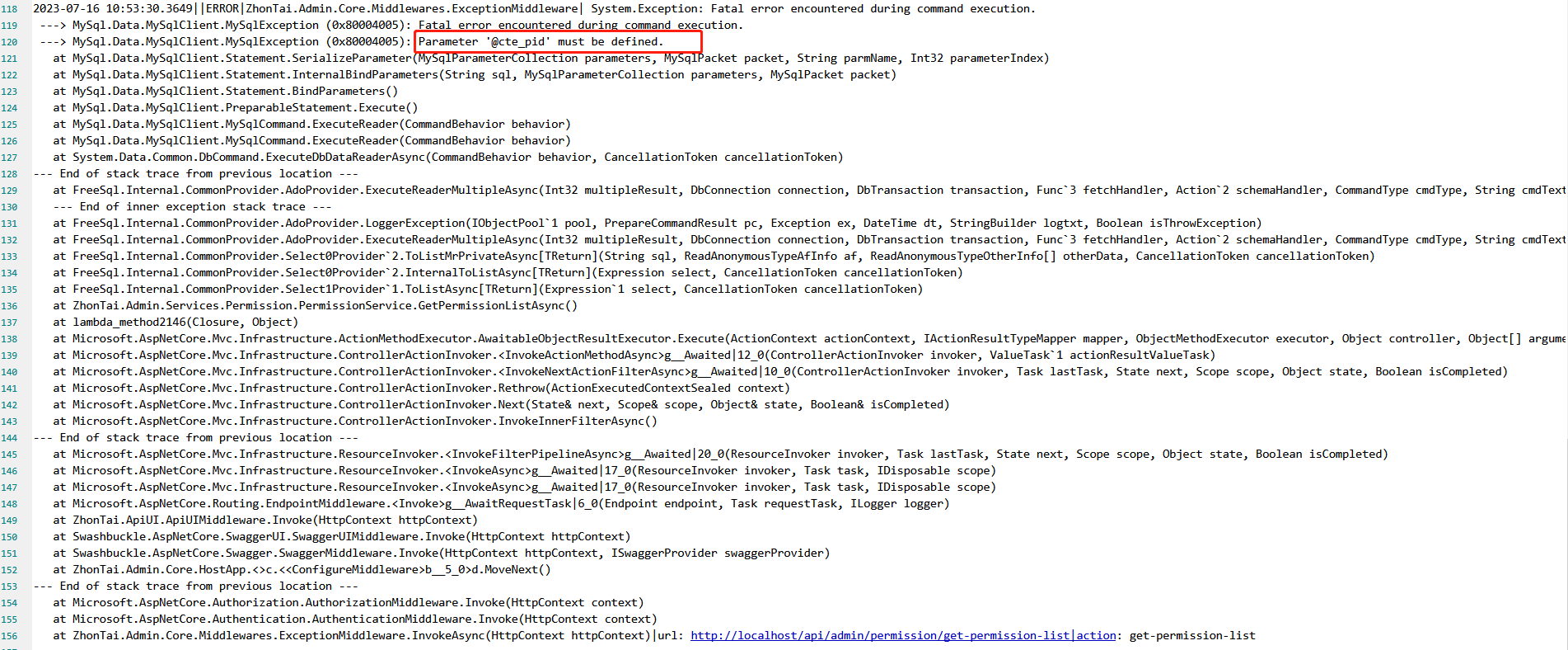 get-permission-list 接口出错: Parameter '@cte_pid' must be defined. · Issue #41 · zhontai/Admin.Core ...