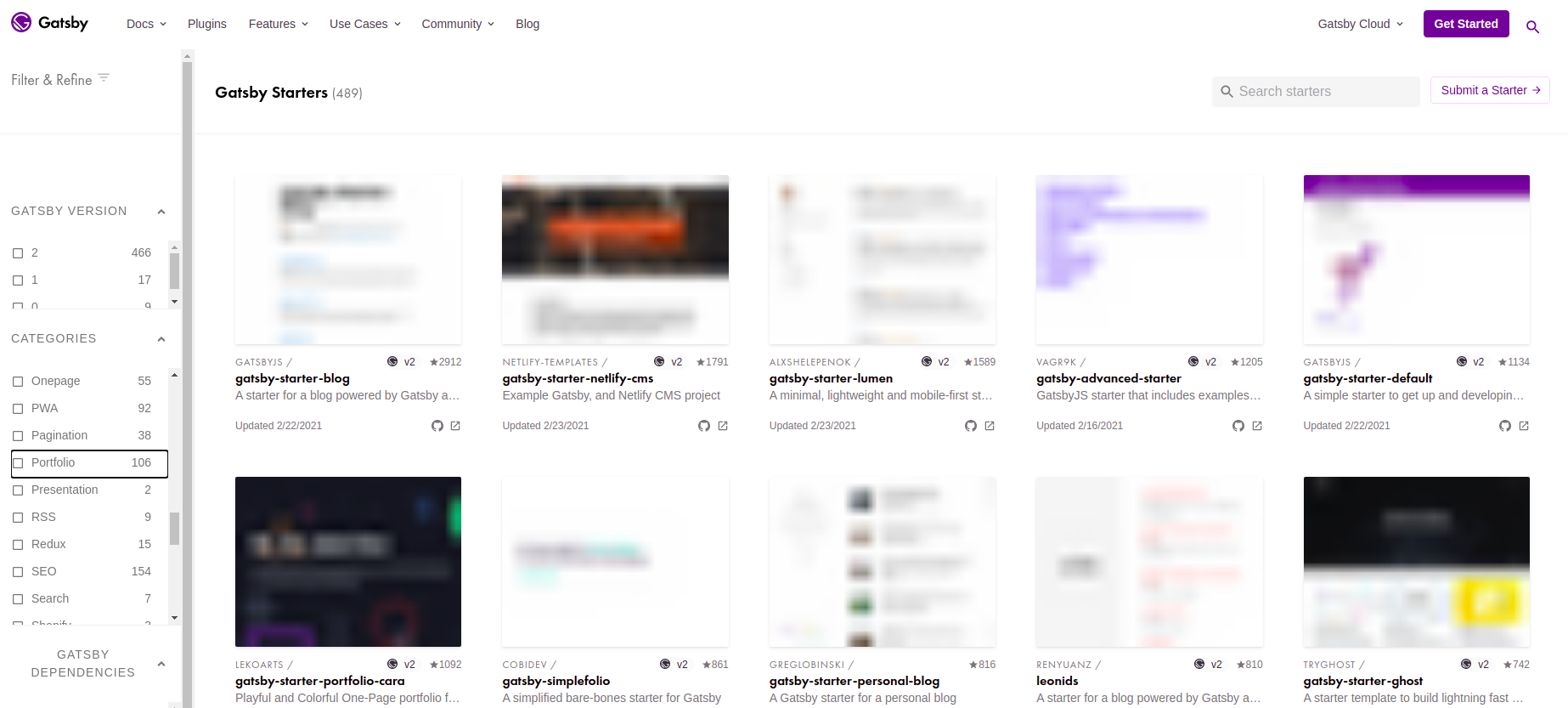 docs bug: /starters link not pointing to library, but to a strapi-starter-gatsby-blog starter ...