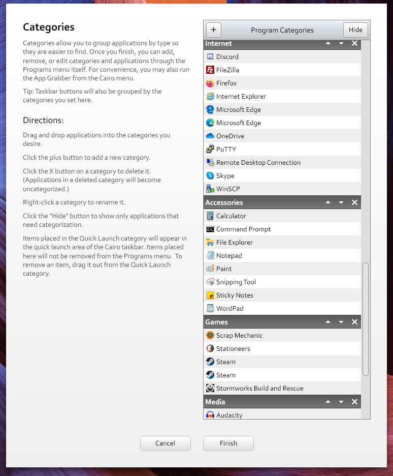 [UX] Program categorization on first start is horrible · Issue #405 · cairoshell/cairoshell · GitHub