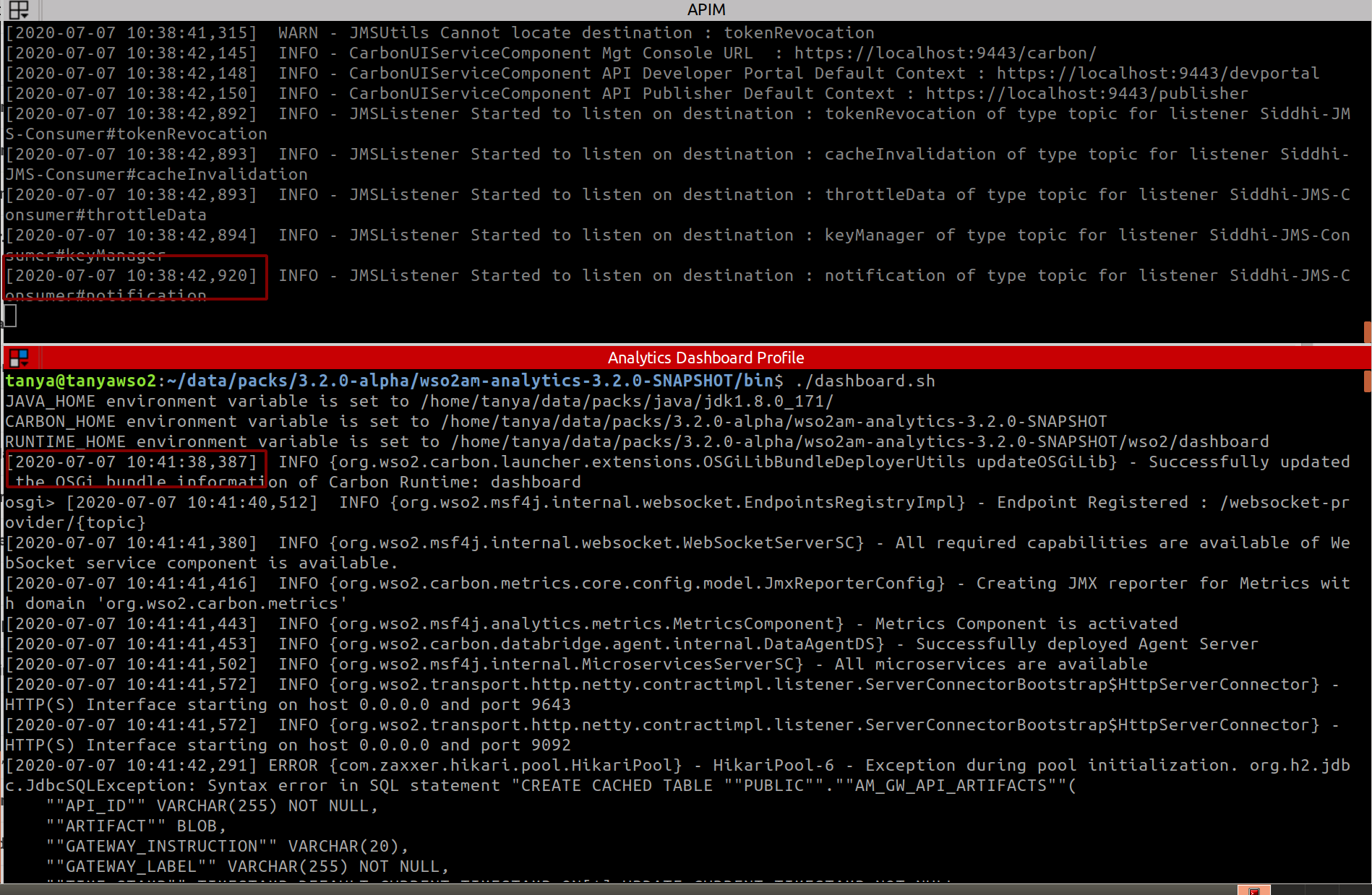 Dashboard startup error with h2 DB · Issue #1311 · wso2/analytics-apim · GitHub
