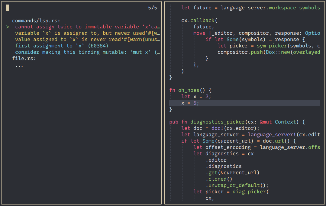 Improved diagnostics picker formatting · Issue #4243 · helix-editor/helix · GitHub