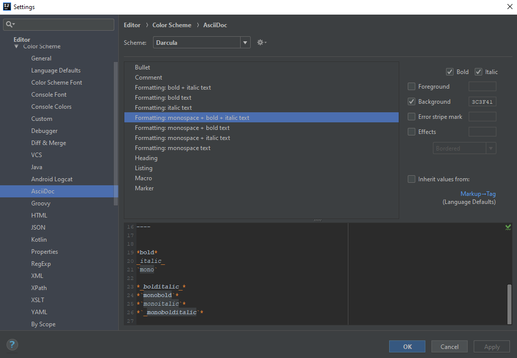 Unable to customize syntax highlighting colors · Issue #254 · asciidoctor/asciidoctor-intellij ...