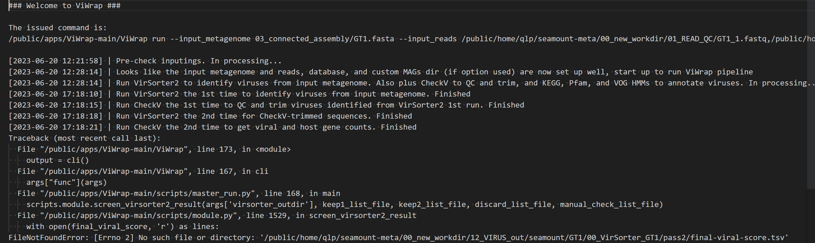 No results were produced by virsorter2 · Issue #17 · AnantharamanLab/ViWrap · GitHub