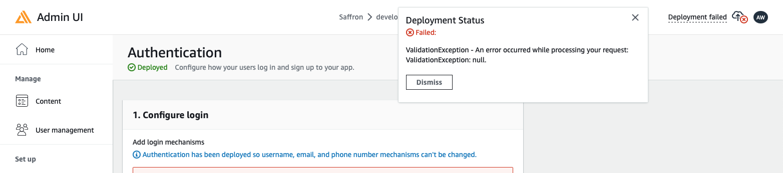 Error Message On Authentication Save And Deploy Validationexception Null · Issue 282 · Aws 3630