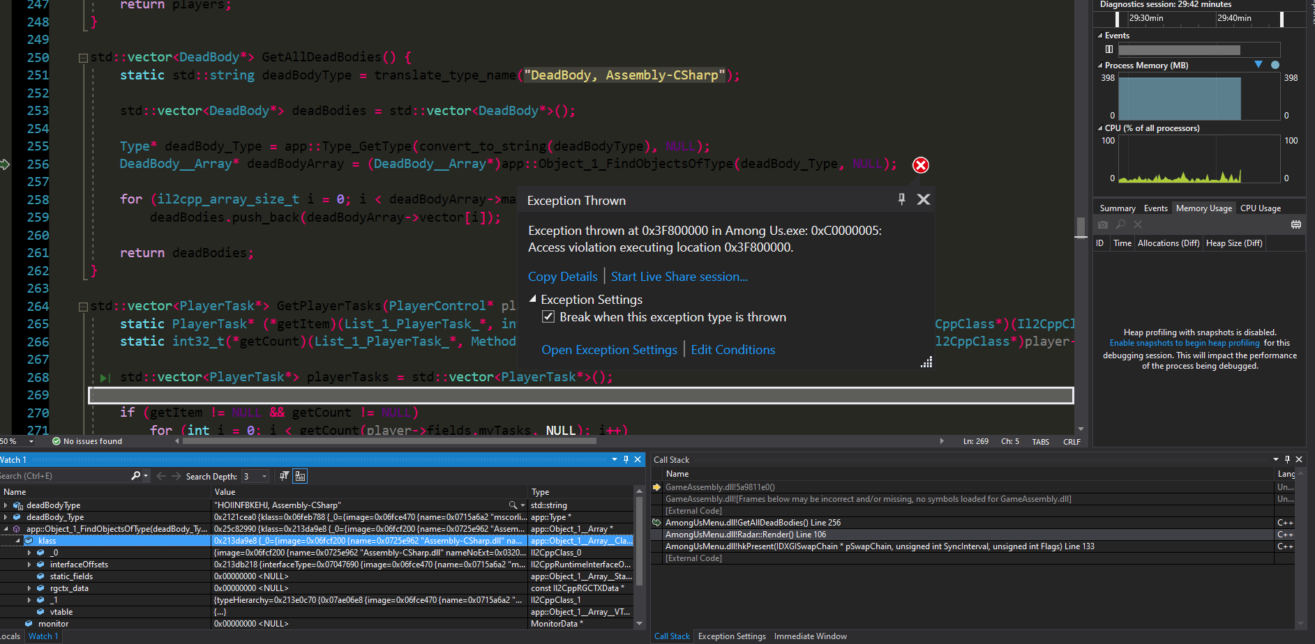 Crash in GetAllDeadBodies() · Issue #68 · BitCrackers/AmongUsMenu · GitHub