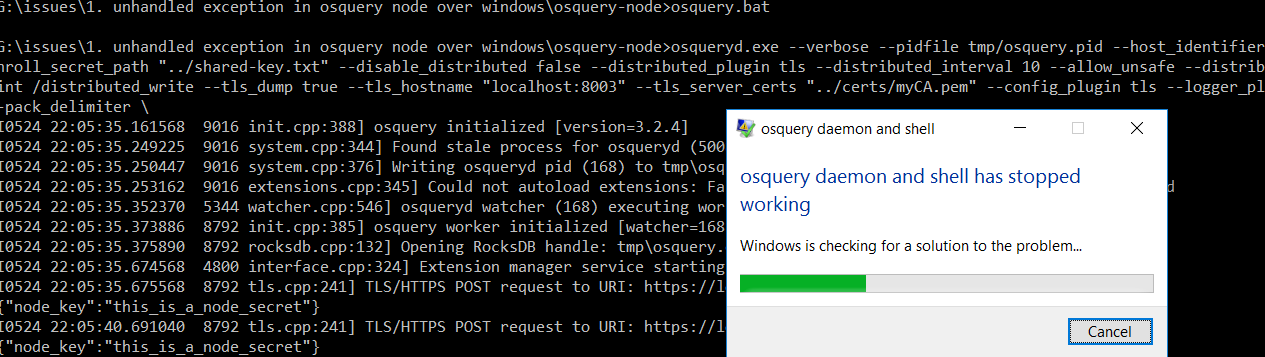 Unhandled exception in OSQuery node (tls plugin) over Windows when server is down · Issue #4429 ...