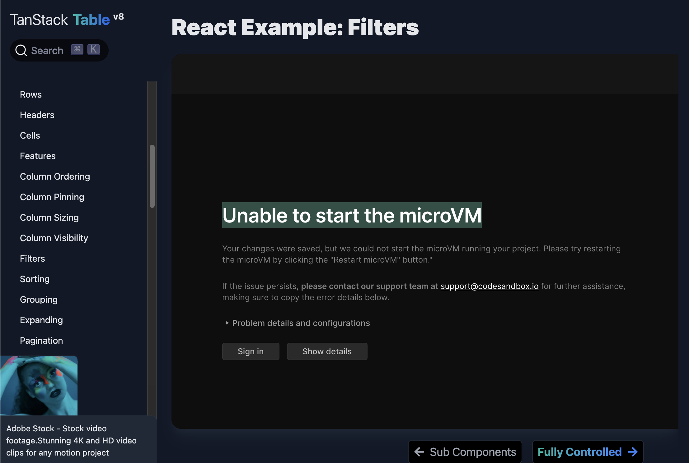 Sandbox Unable To Open On React Table Filters Example Tablev8docs