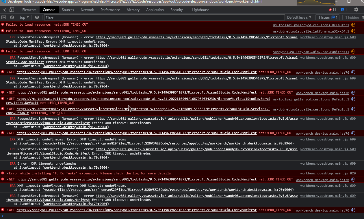 XHR timeout: undefinedms - Extension download/Update Error & update vs code version · Issue ...