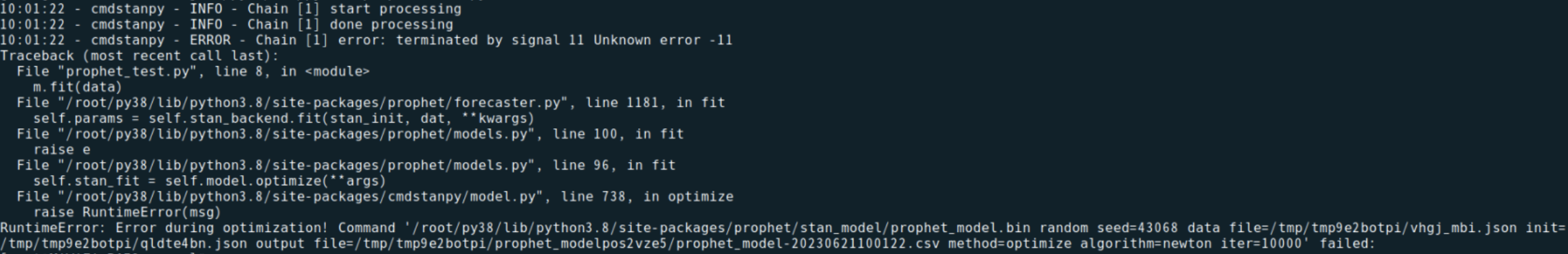 Error during optimization! on KylinOS v10 · Issue #2456 · facebook/prophet · GitHub