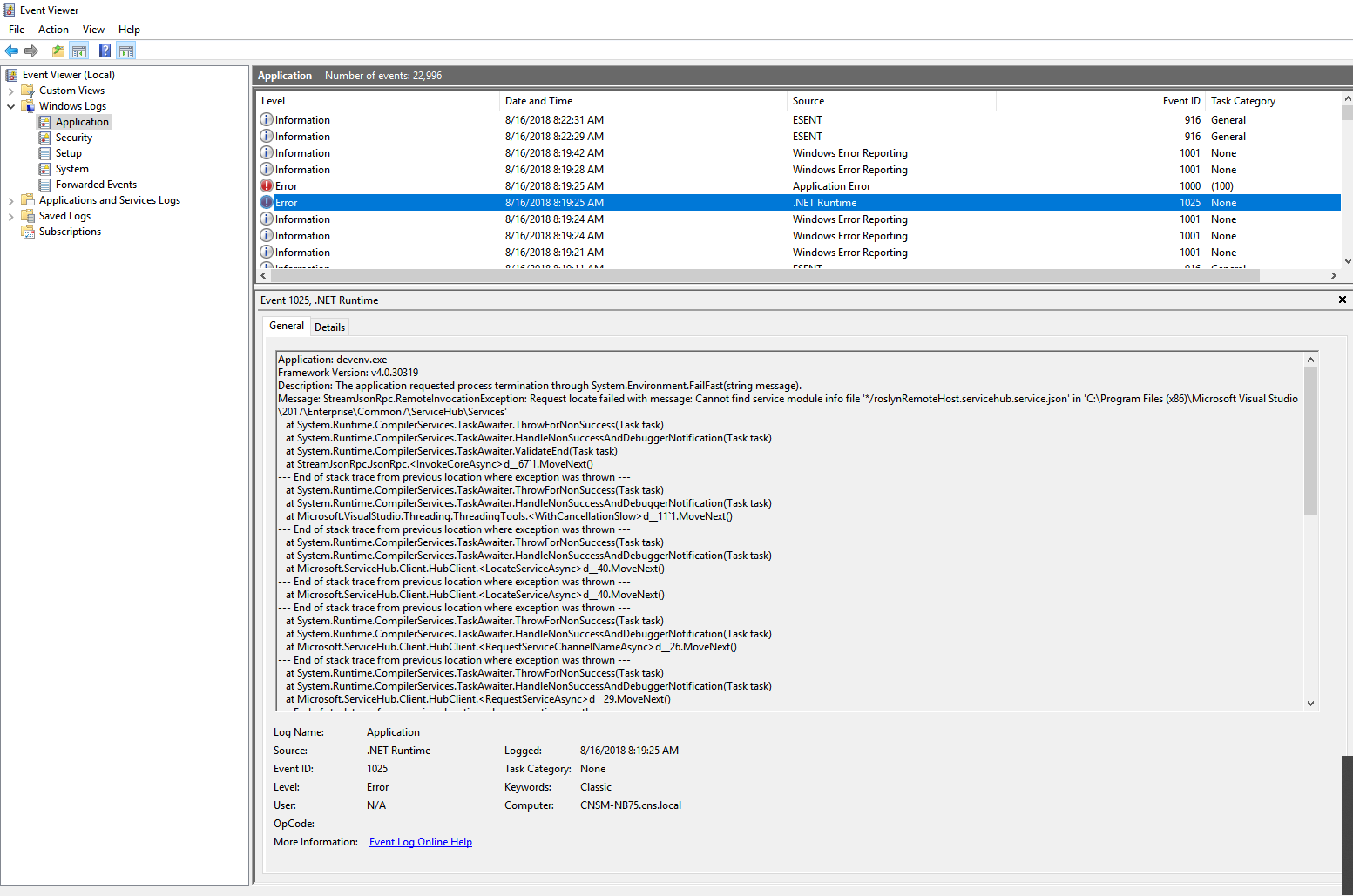 VS crashes after opening solution with "Cannot find service module info file '*/roslynRemoteHost ...