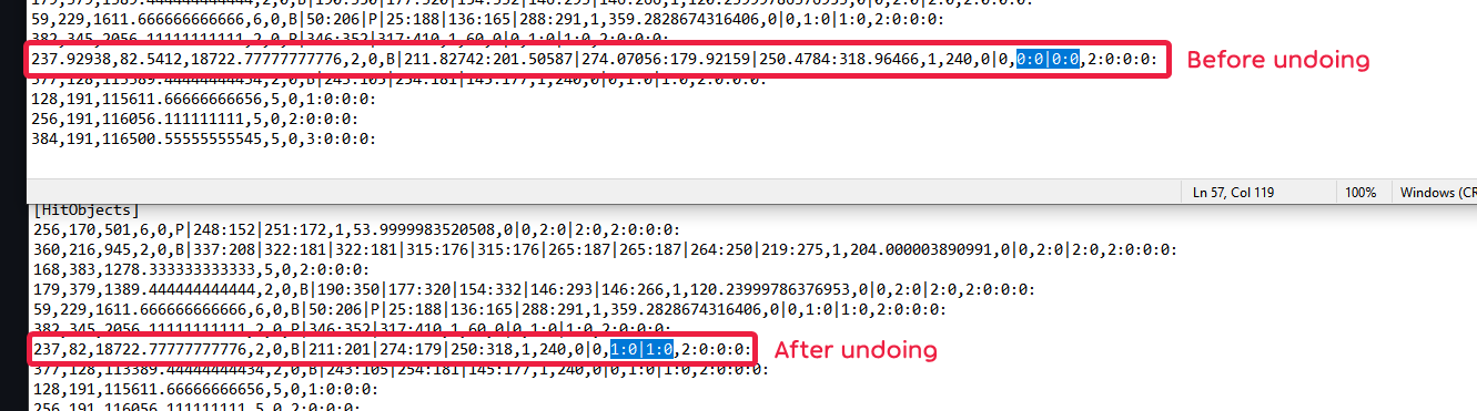 Undo changes to sliders in editor will also change and lock their sampleset to normal set ...