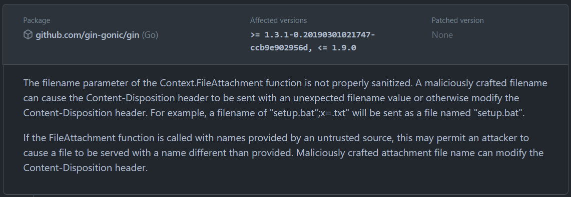 Gin Web Framework Does Not Properly Sanitize Filename Parameter · Issue 3615 · Gin Gonicgin 4162