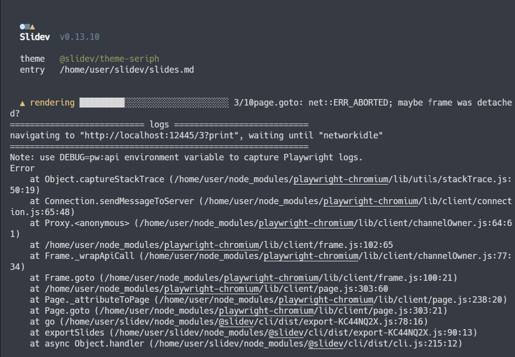 An Error Occurs When Exporting Slides With More Than 2 Pages On Wsl · Issue 166 · Slidevjs 